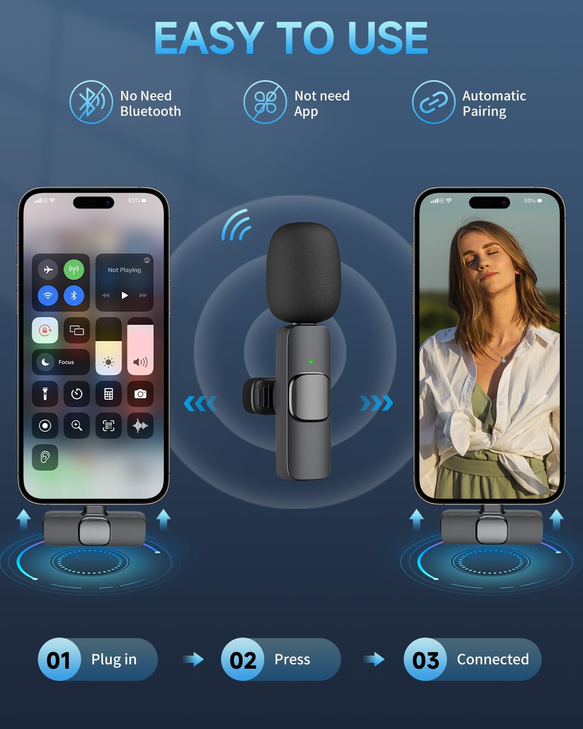 HPZZ Professional Wireless Lavalier Microphone for iPhone iPad ...
