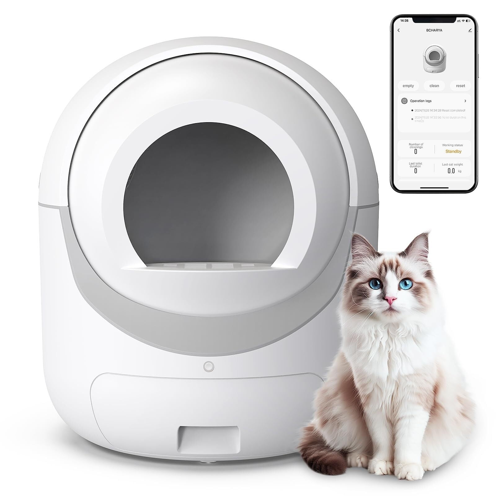 HPZZ Self Cleaning Cat Litter Box, Automatic Cat Litter Box with APP ...