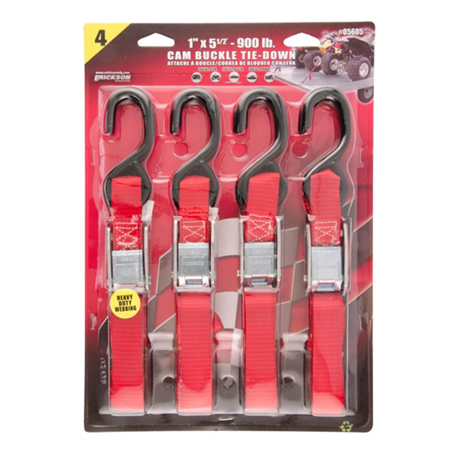 HQ POWERSPORTS 05605 Cam Buckle Tie Downs 1" x 5.5' 900 lb (Set of 4 ...