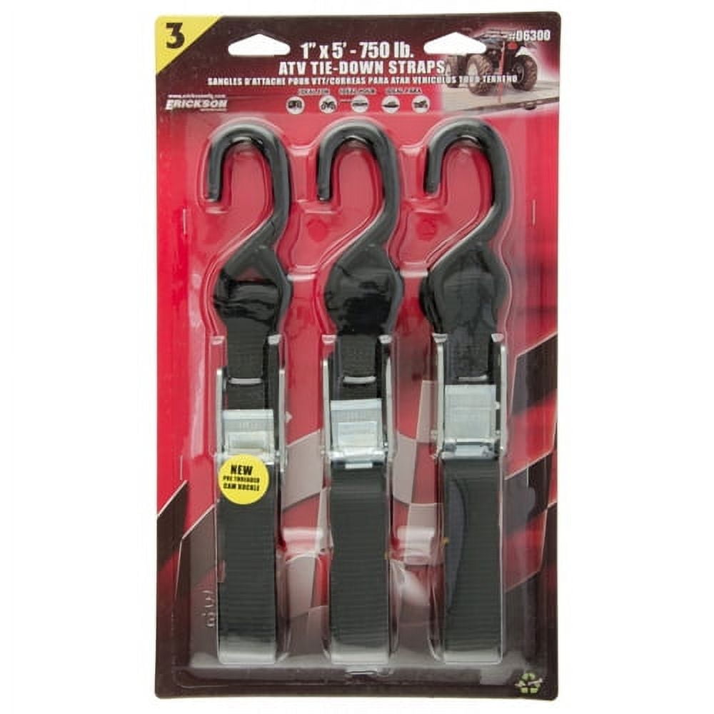 HQ POWERSPORTS 06300 ATV Tie Down Straps 1" x 5' 750 lb Cam Buckle (Set ...