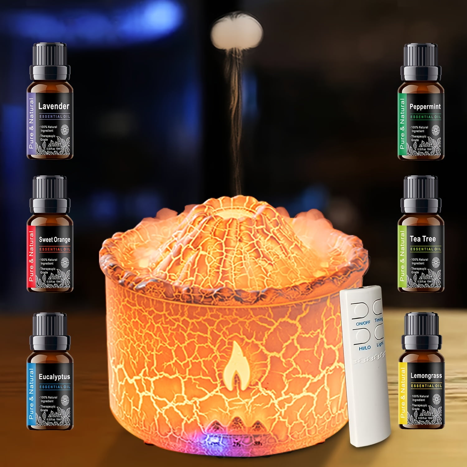 HQHK 2025 Aroma Essential Oil Diffuser 300 ML Volcano And Flame ...