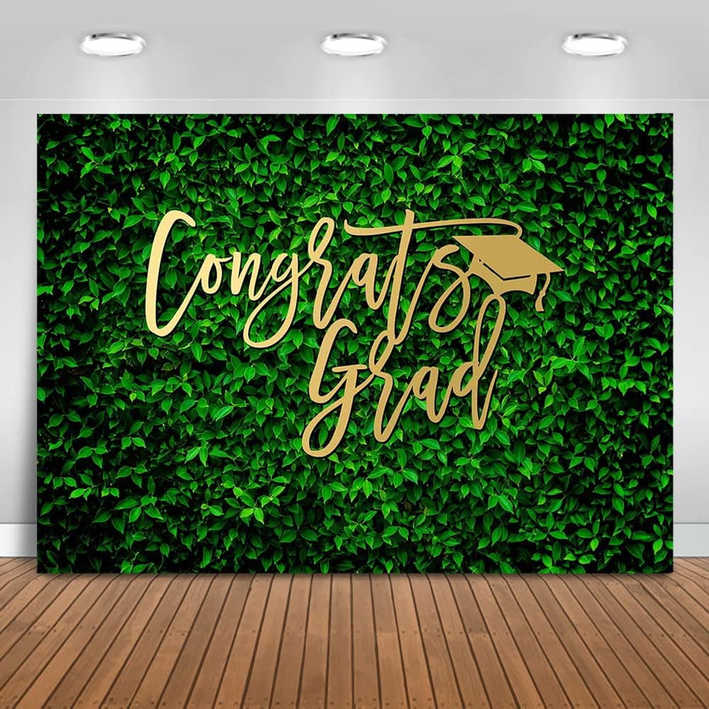HQIAN Green Leaves Graduation Party Backdrop Congrats Grad 2024 ...