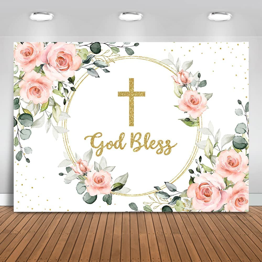 HQIAN Lavender Floral Baptism Backdrop Purple Roses God Bless ...
