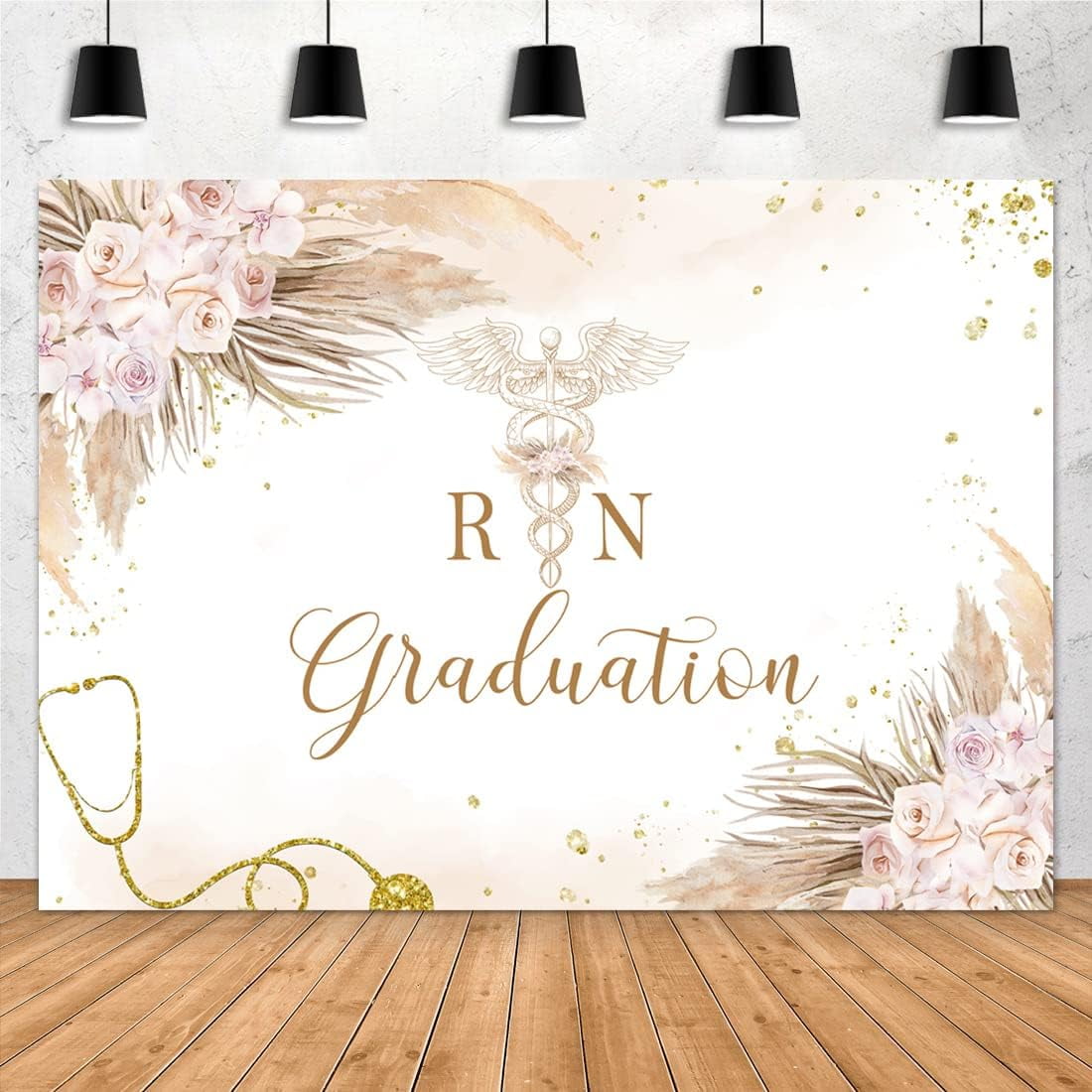 HQIAN Nurse Graduation Backdrop Angel Stethoscope Blush Pink Florals ...
