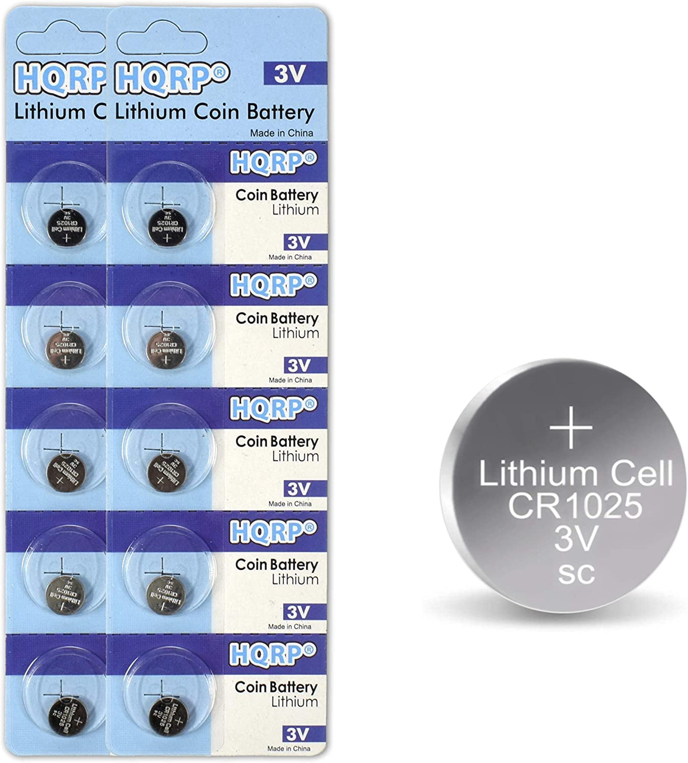 HQRP 10-Pack CR1025 3-Volt Lithium Coin Cell Battery CR1O25 BR1025 ...
