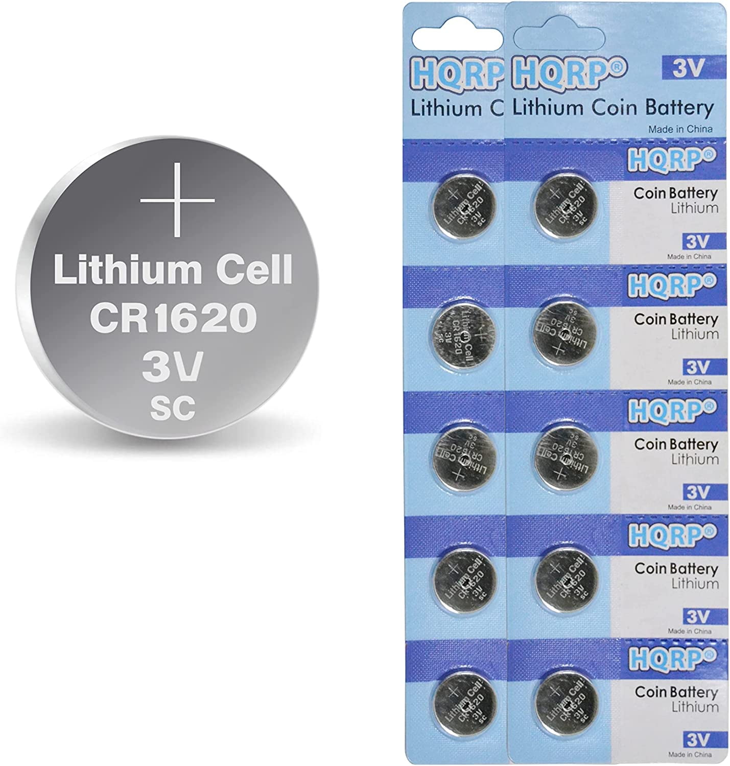 HQRP 10-Pack Coin Lithium Battery Compatible with CR1620 DL1620 ECR1620 BR1620 280-208 DL1620B ...