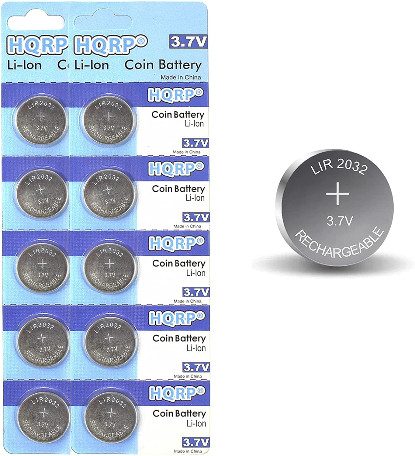 HQRP 10-Pack Small Round LIR2032 3.7V Lithium-Ion Rechargeable Coin ...