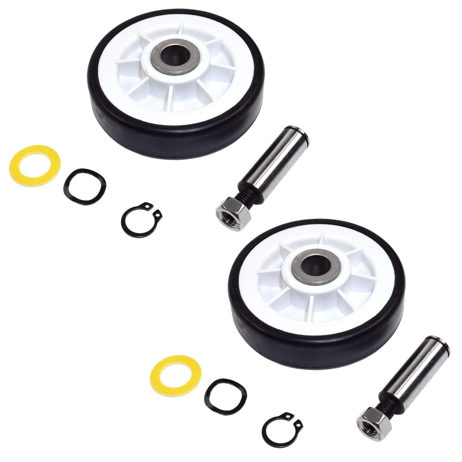 HQRP 2-Pack Drum Roller Wheel w/Shaft for Crosley CDE4205AYJ CDE4205AYW ...