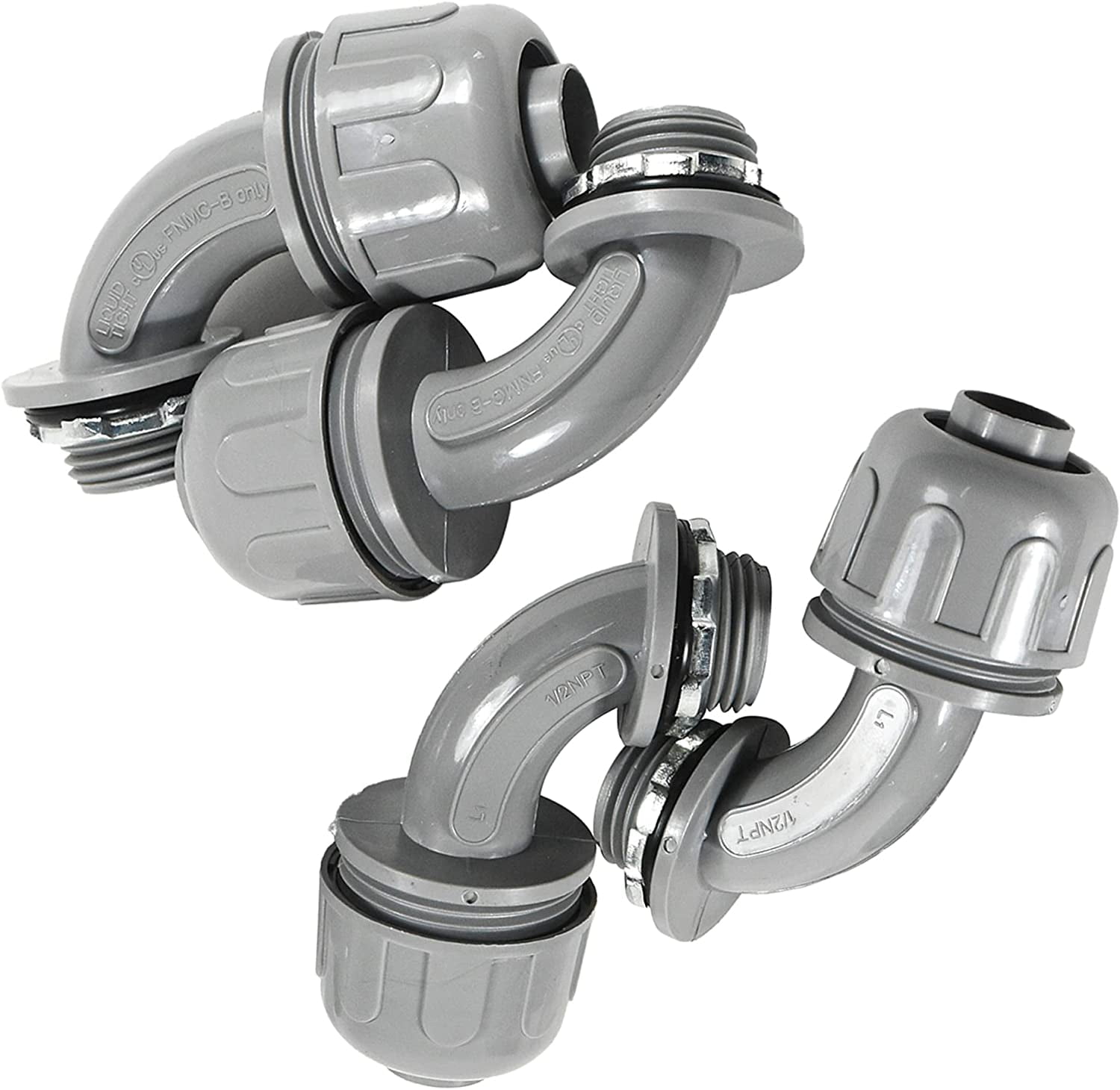 HQRP 4-Pack 1/2-Inch Nonmetallic Plastic Liquid Tight Connector 90 ...