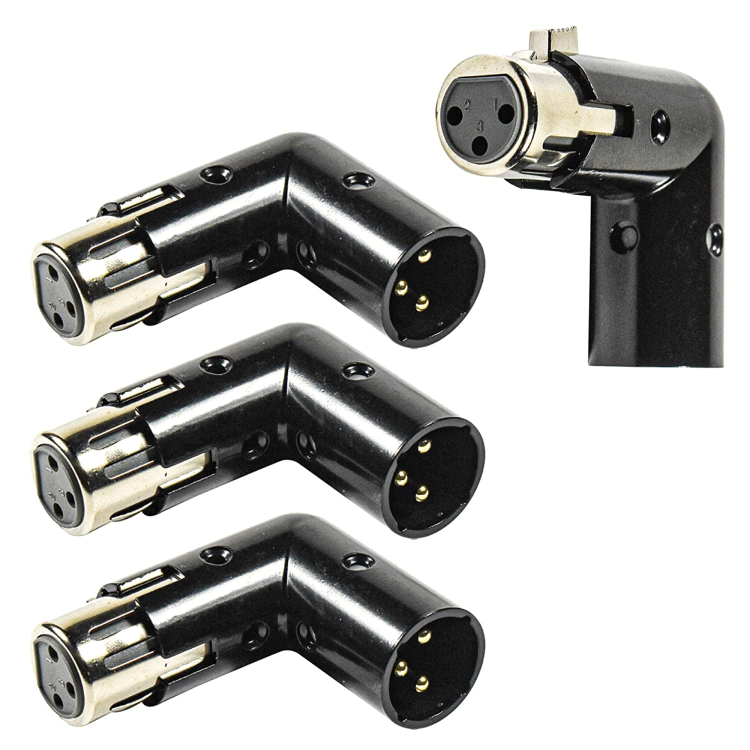 HQRP 4-Pack 3-Pin XLR Angle Adapter, Dual Male Female, Adjustable 90Â ...