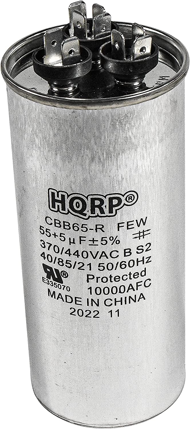 HQRP 55uf 5uf 370-440V Dual Run Capacitor Works with CBB65 AC Electric ...
