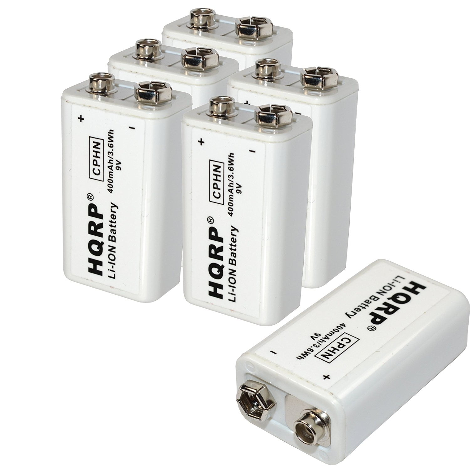 HQRP 6-Pack 9V 400mAh LI-ION 9-Volt Rechargeable / Radio / Square ...