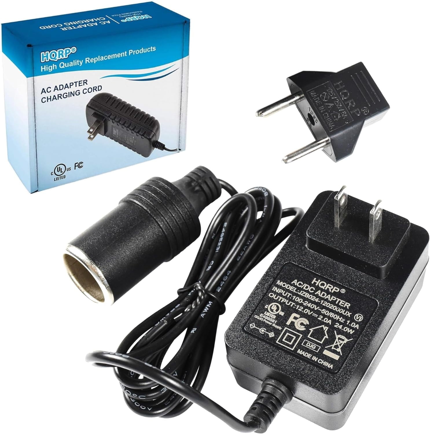 HQRP AC Adapter 110-240V AC to 12V DC 2A for Car electric device 24W ...