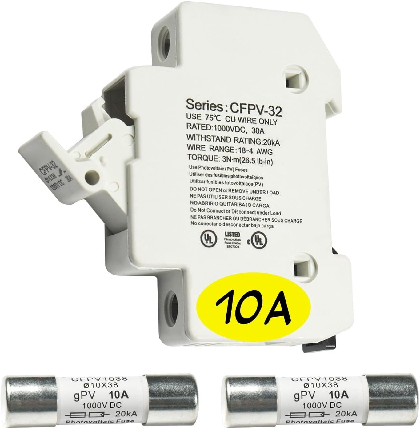 HQRP Combo: 1-Pack Solar PV CFPV-32 DIN Rail Fuse Holder, 1-32Amp ...