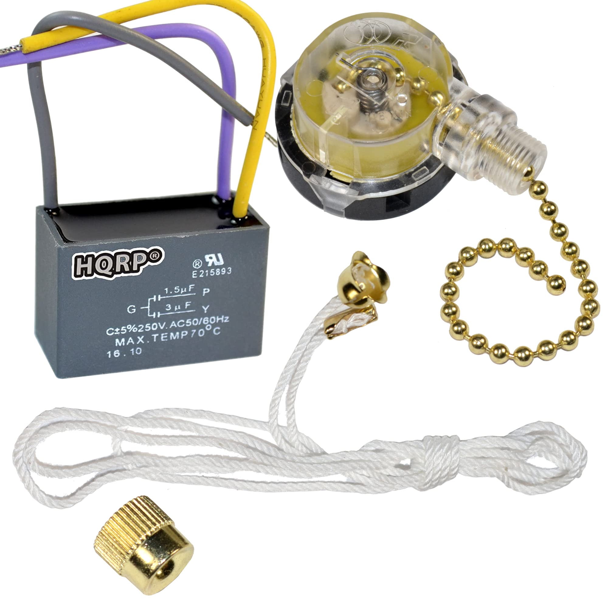 HQRP Kit Ceiling Fan Capacitor CBB61 1.5uf+3uf 3-Wire and 3-Speed Fan ...