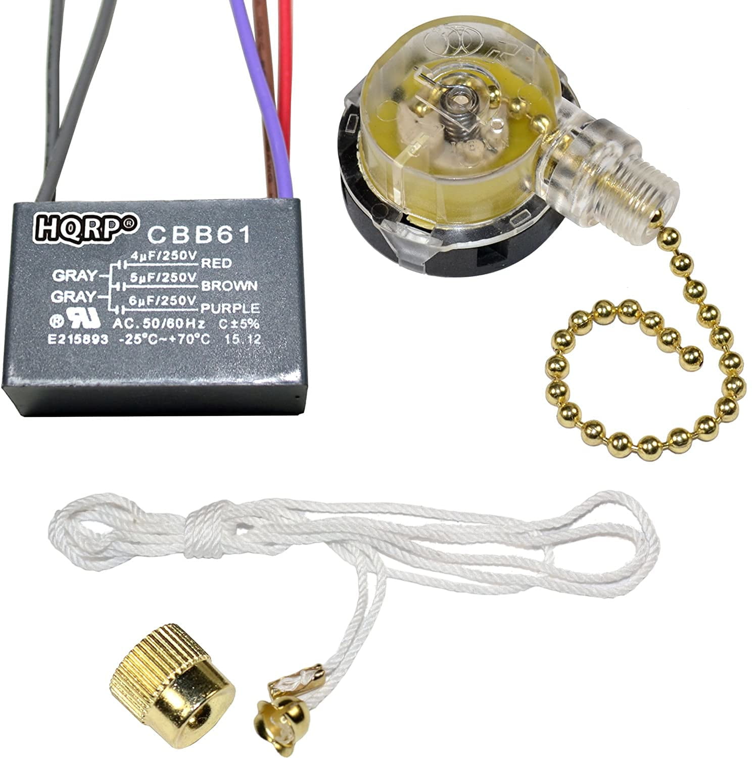 HQRP Ceiling Fan Capacitor Kit CBB61 4uf+5uf+6uf 5-Wire, 3-Speed Fan ...