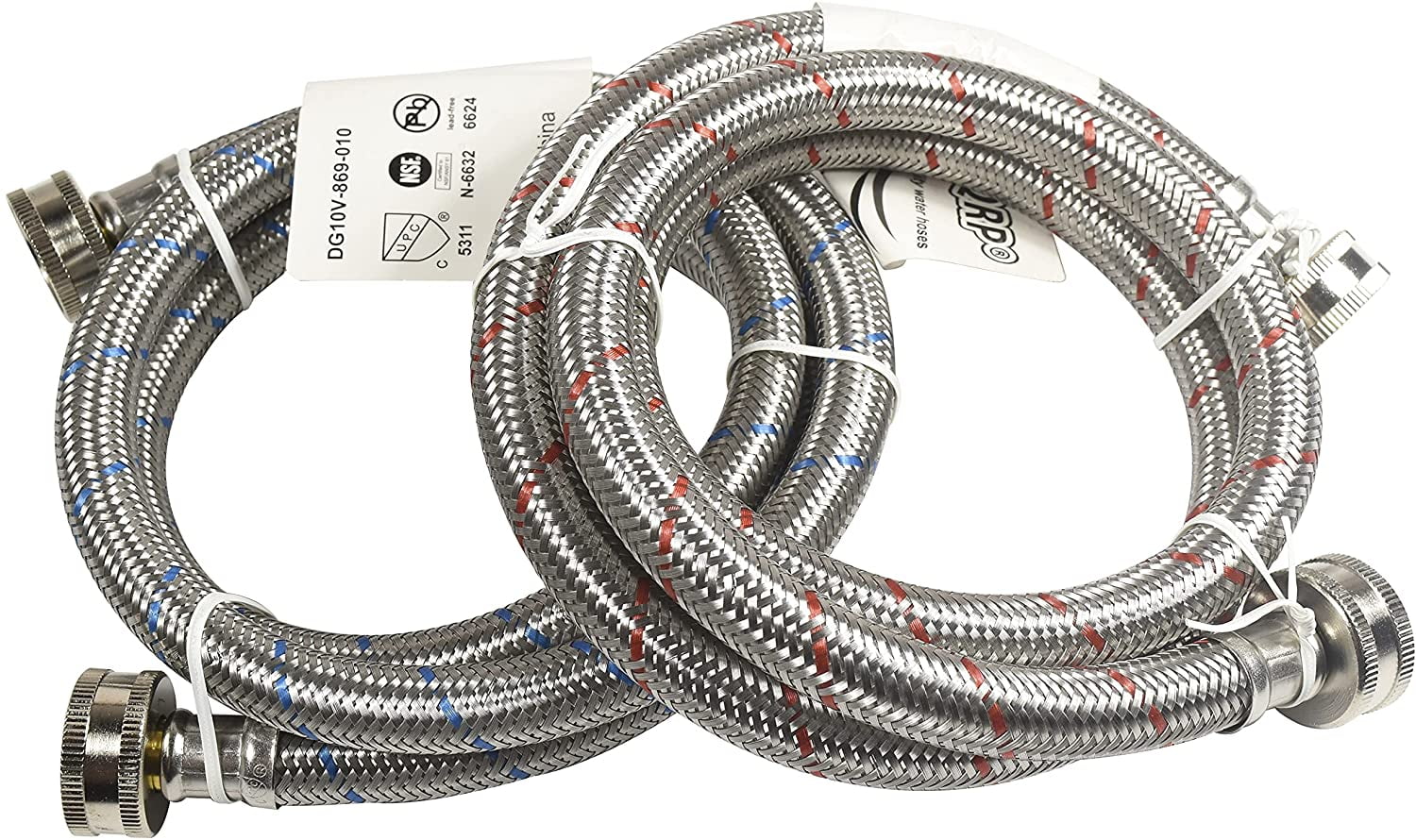 HQRP Premium Stainless Steel Washing Machine Hoses, 4-ft Burst Proof ...