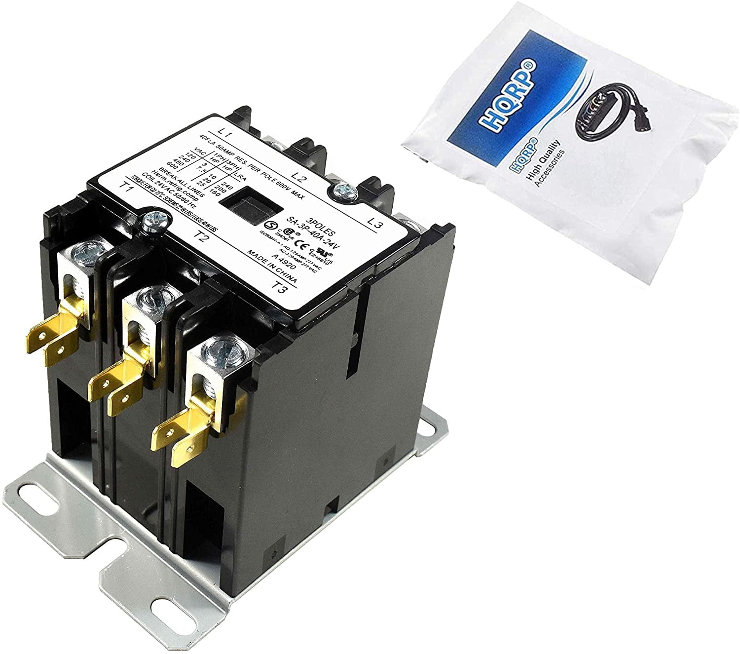 HQRP Three Pole / 3-Pole 40 Amp Coil 24-Volt AC Contactor HVAC Definite ...