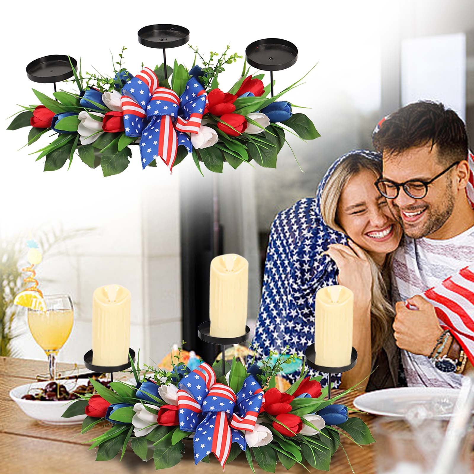 HQSKMAC Independence Day Home Decor Artificial Candle Centerpiece ...