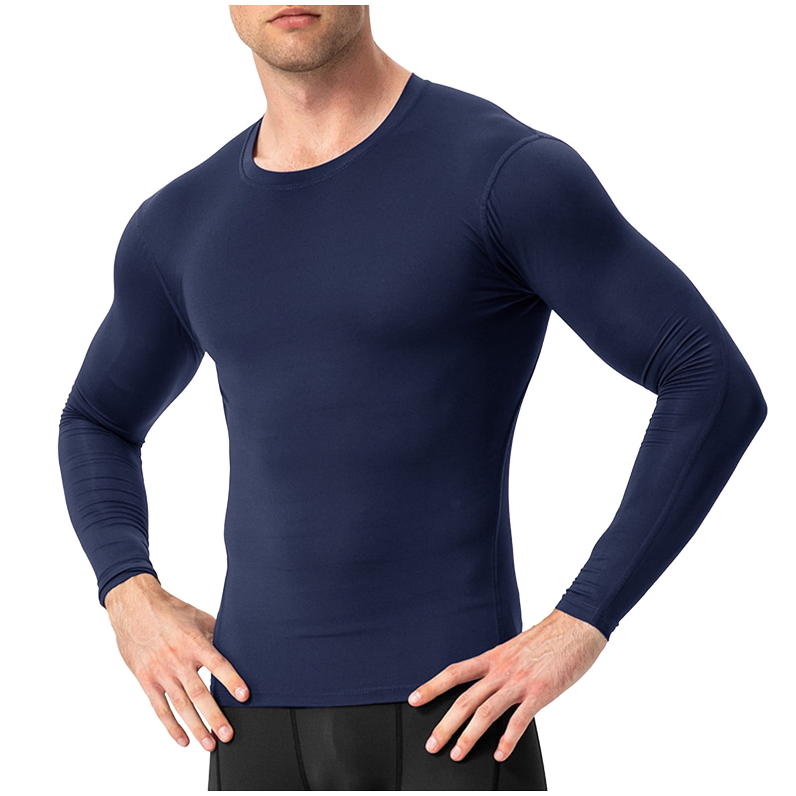 HQSKMAC Mens Basic Tops Long Sleeve Layer Undershirts Crew Neck Plain ...