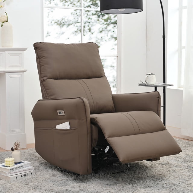 HQZX Recliner, 270°Rotating Glider Chair, PU Material,Bbuilt-in USB ...