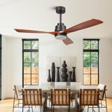 HQZX LED Light Wood Ceiling Fan, Timer Setting, 52-in, Vintage, Black ...