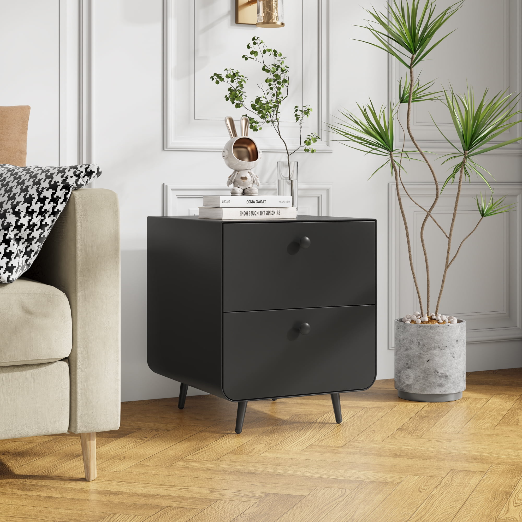 HQZX Bedroom Night Stand Storage Cabinet,Black Steel Cabinet with 2 ...