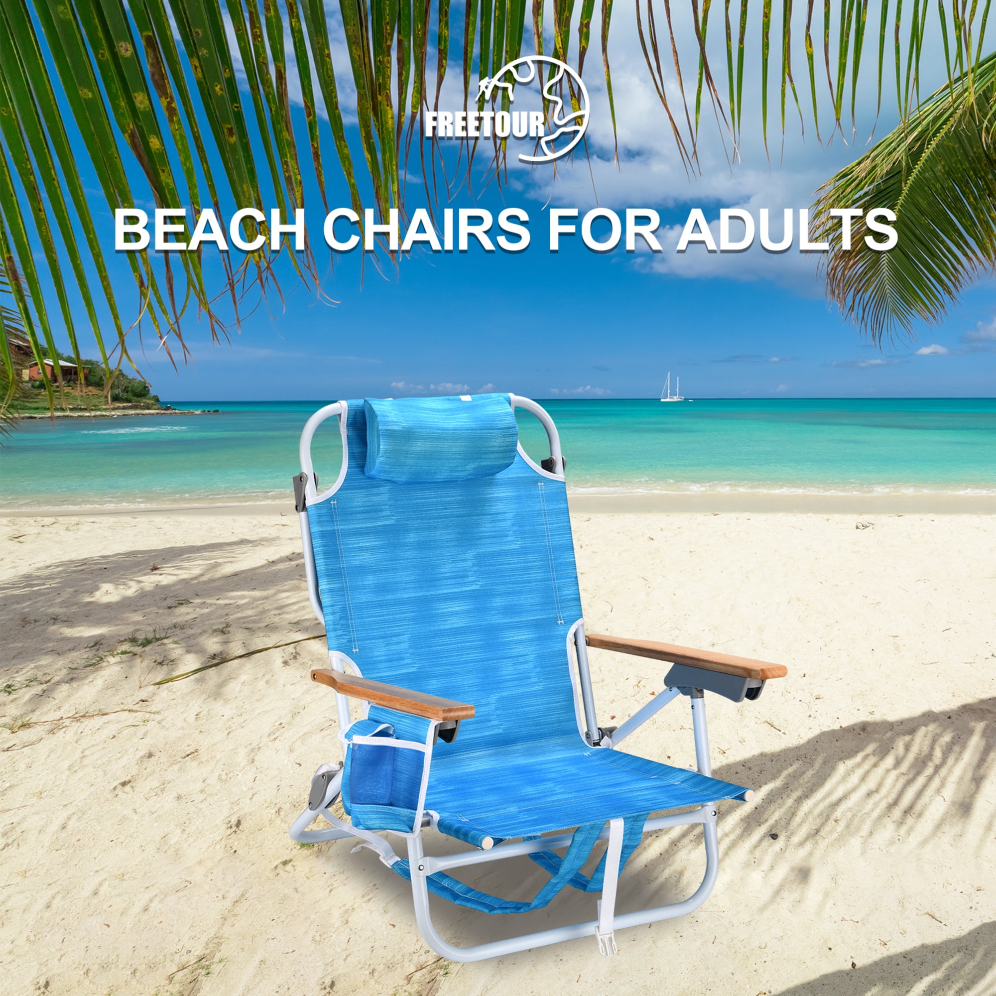 HQZX Folding Backpack Beach Chair, 5-level Adjustment, with Beach Towel ...