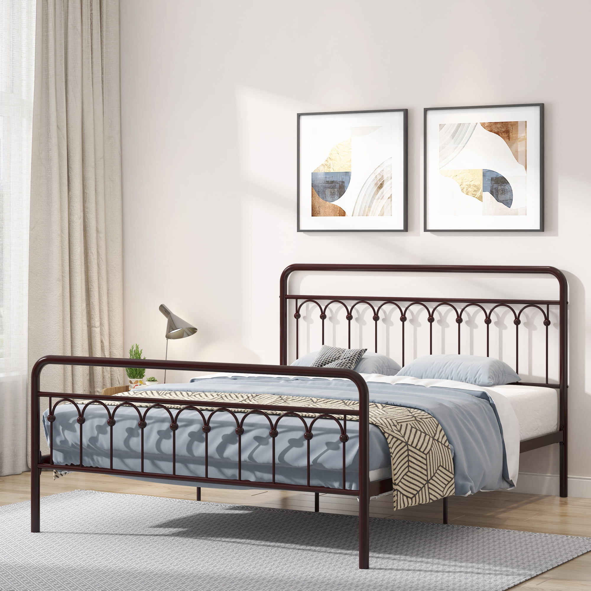 HQZX Queen Size Metal Bed Frame, No Box Spring Needed, Brown - Walmart.com