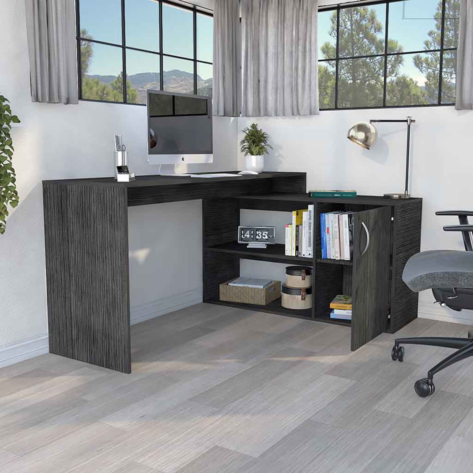 HQZX Modern L-Shaped Computer Table, Desk with Open and Closed Storage ...