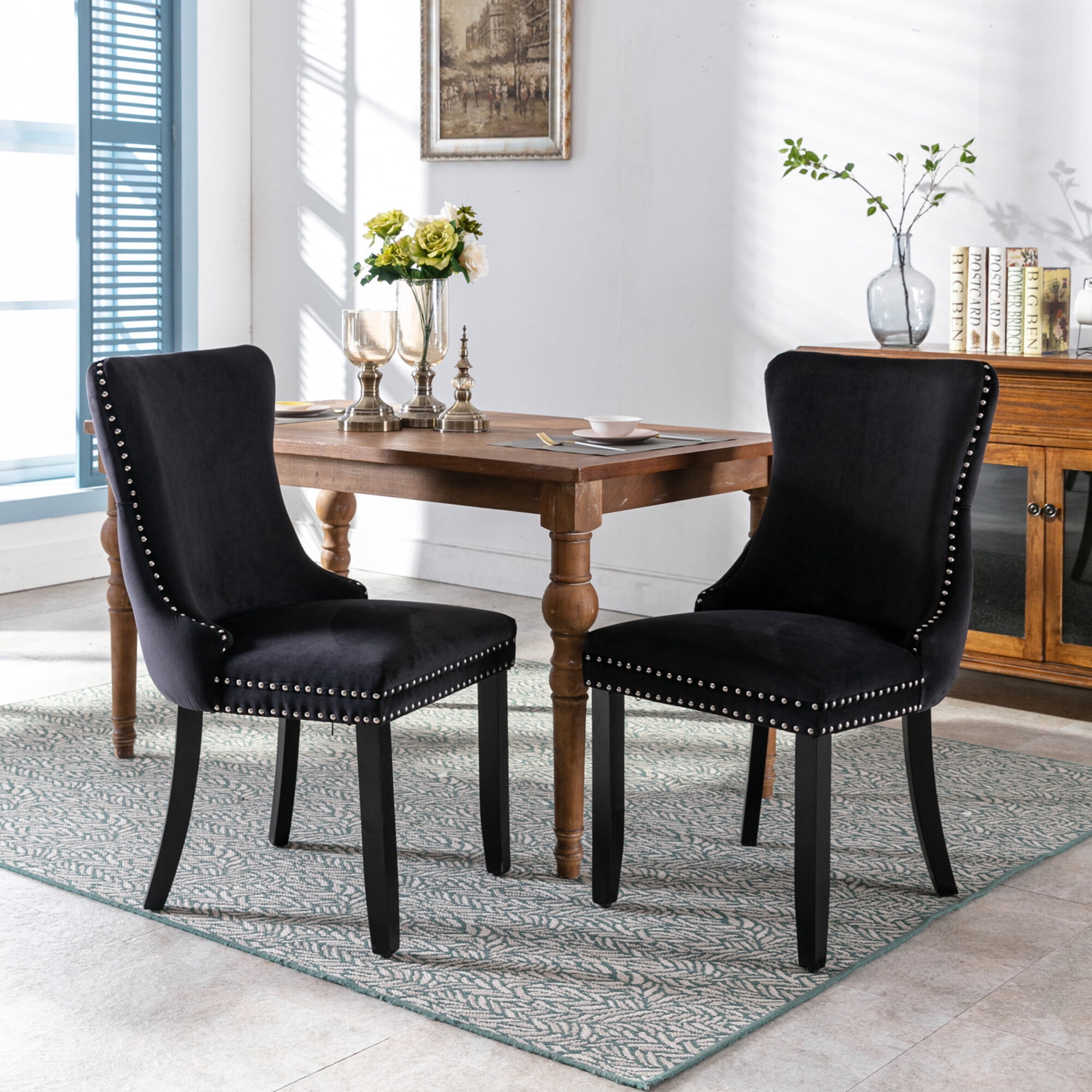 HQZX Modern Luxury Velvet Studded Dining Chairs, Set of 2, for Dining ...