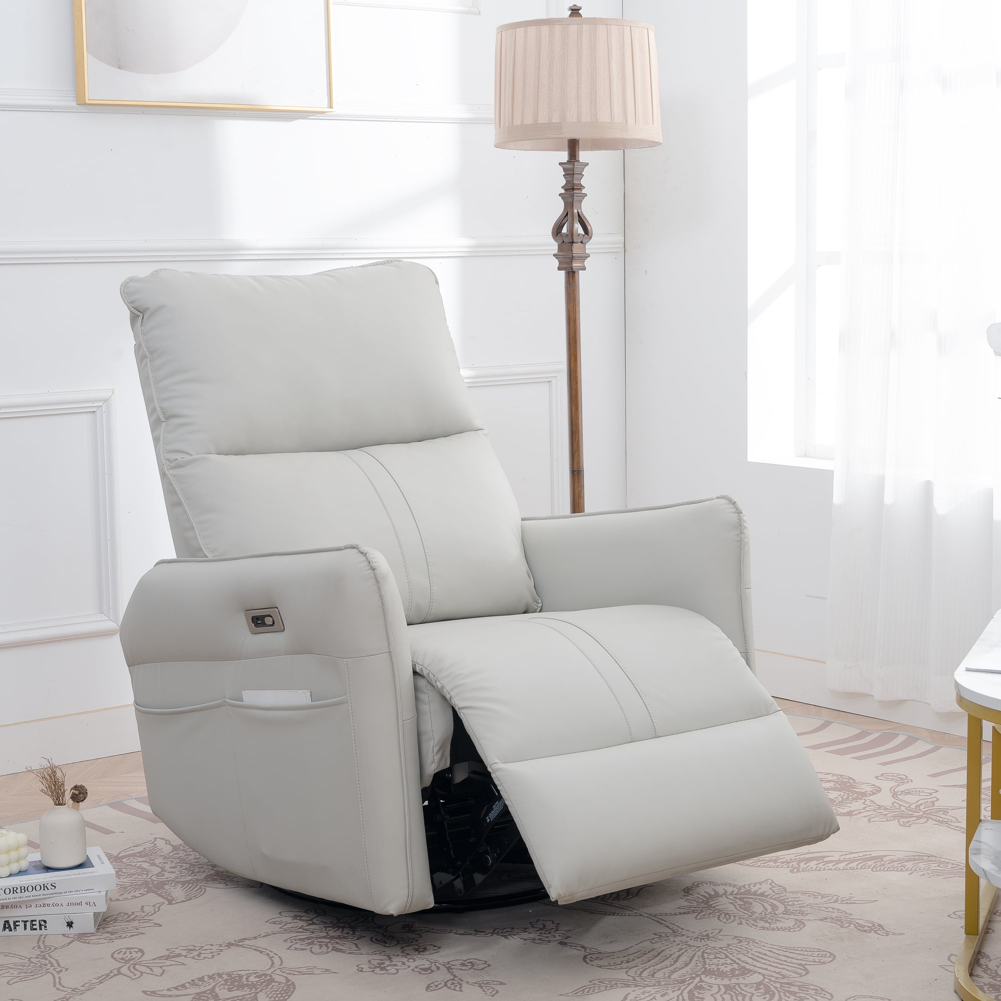 HQZX Recliner, 270°Rotating Glider Chair, PU Material,Bbuilt-in USB ...
