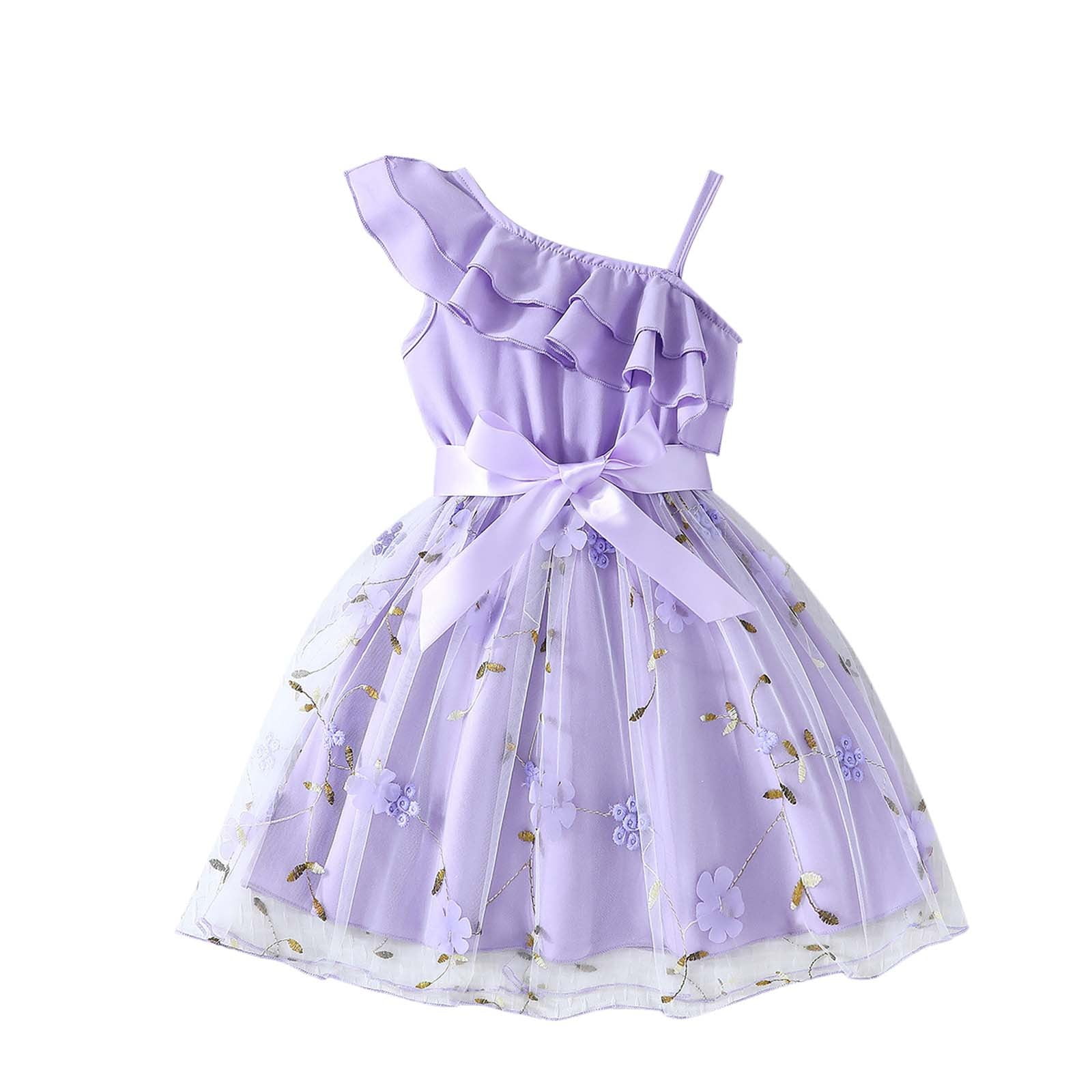 HQiJIAN Girl's A Line Dress Girls Dress One Shoulder Formal Ruffle Trim ...