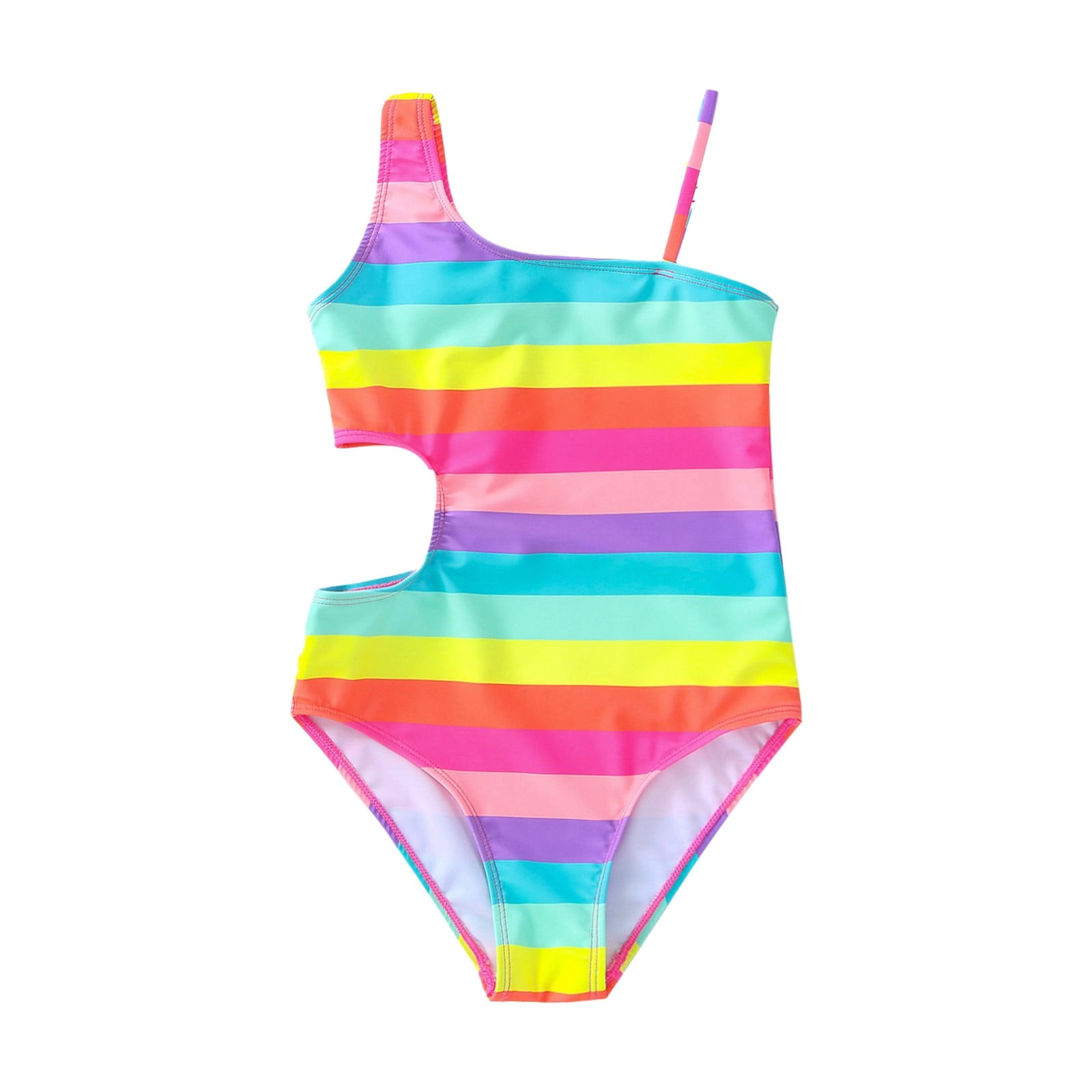 HQiJIAN Girls' Rainbow Stripe Swimsuit Cute Waist Slimming Bathing Suit ...