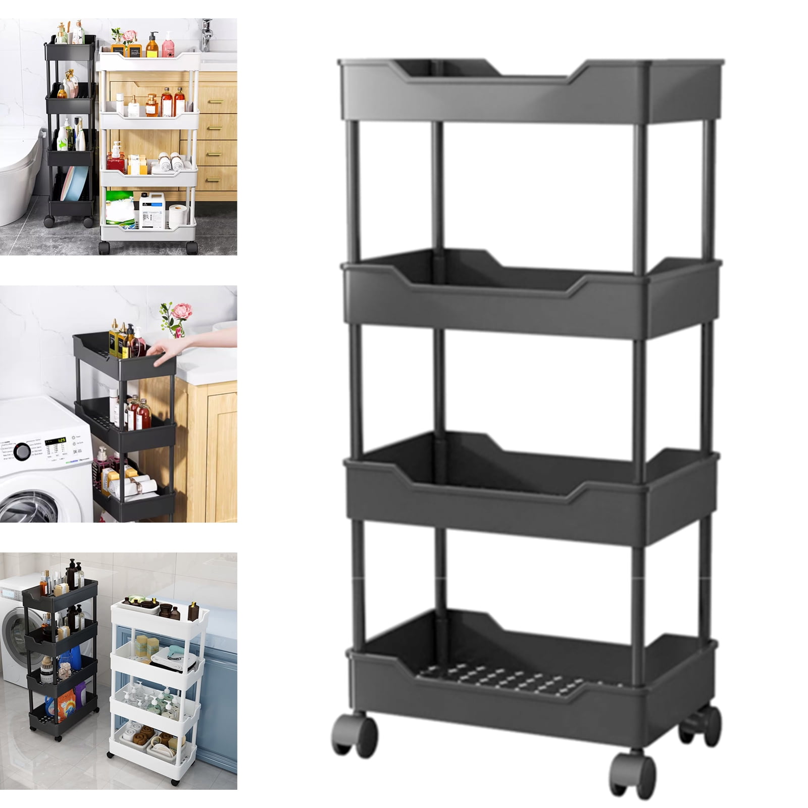 HQinX 4-Tier Storage Cart,Multifunction Rolling Storage Cart,Mobile ...