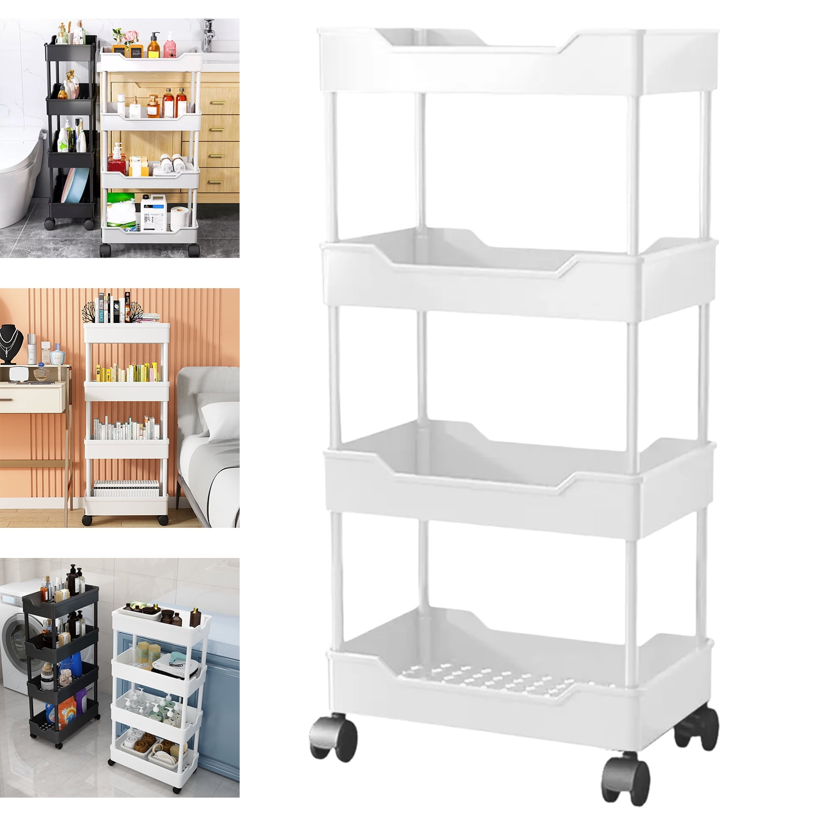 HQinX 4-Tier Storage Cart,Multifunction Rolling Storage Cart,Mobile ...