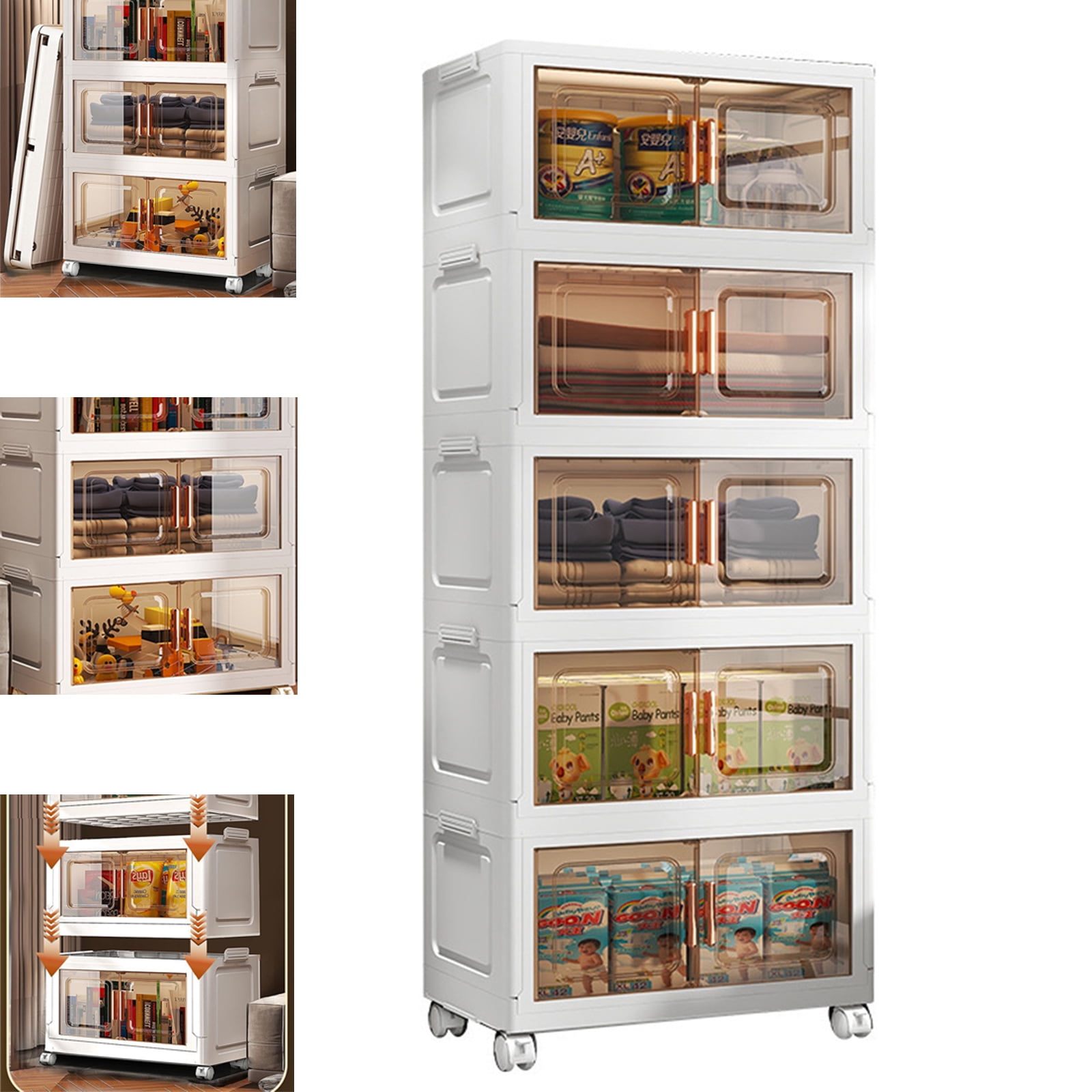 HQinX 5 Tiers Storage Bins with Lids-Folding Storage box with Doors and ...