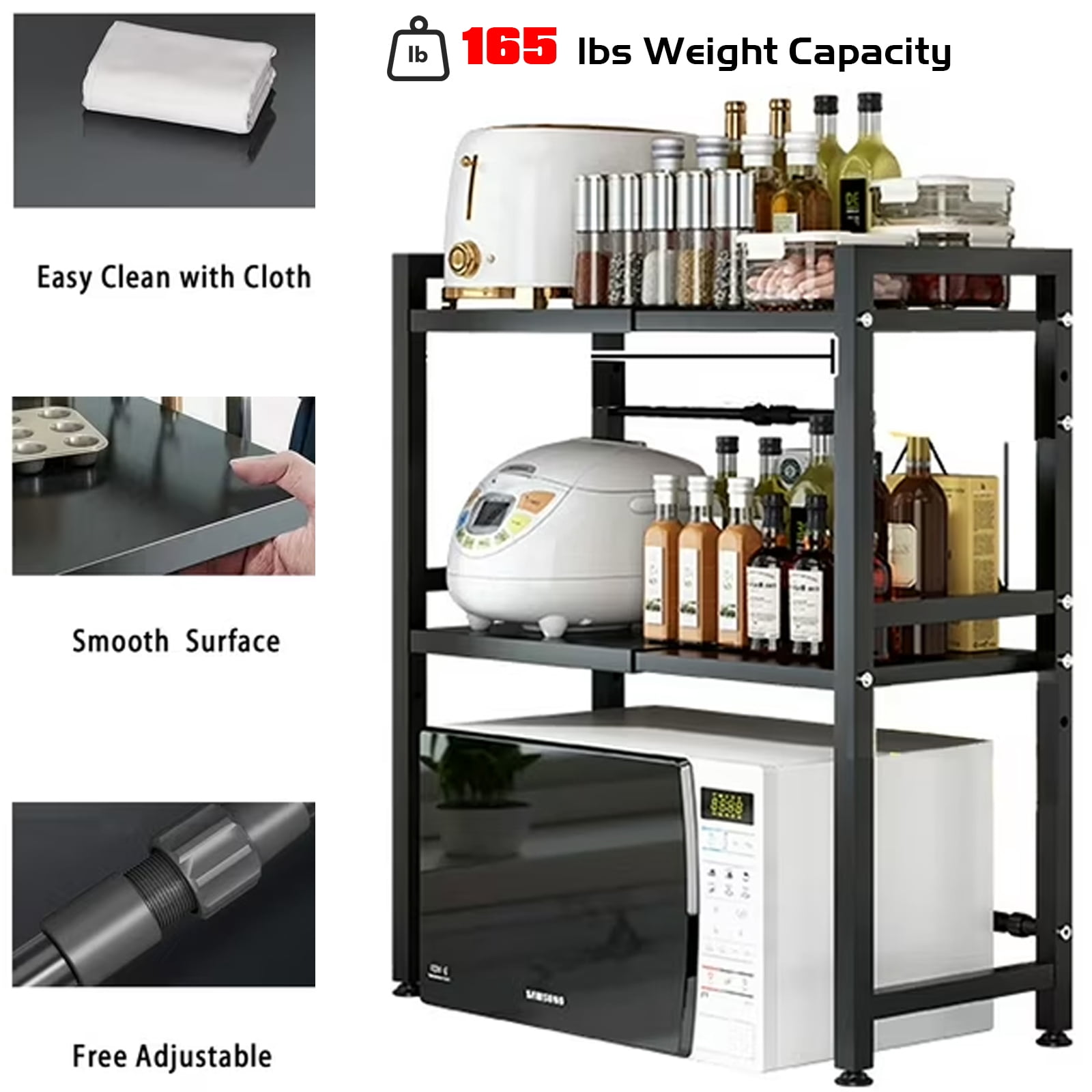 HQinX Expandable Microwave Stand,3 Tier Adjustable Microwave Shelf ...