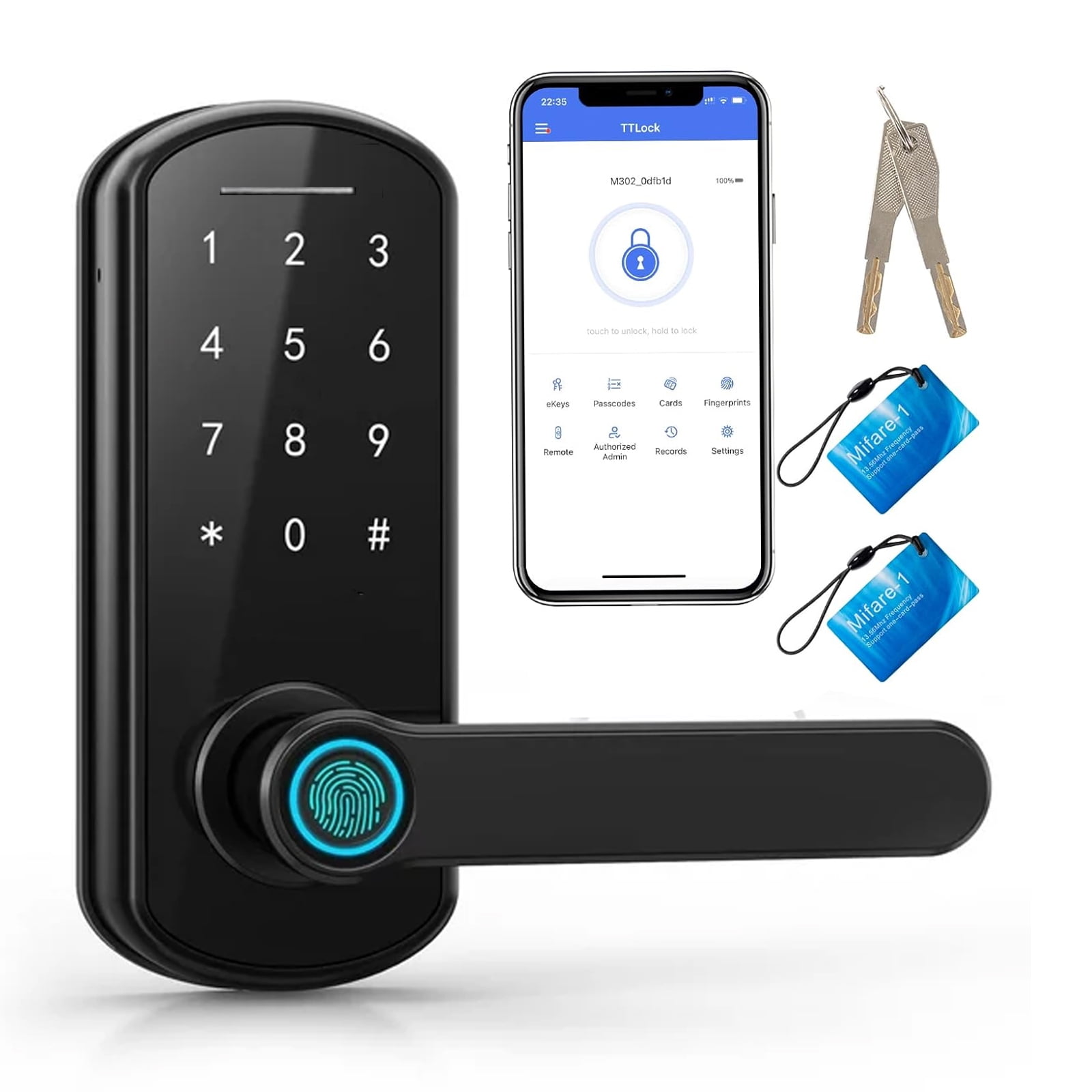 HQinX Smart Door Lock, Fingerprint Door Lock with Handle, Keyless Entry ...