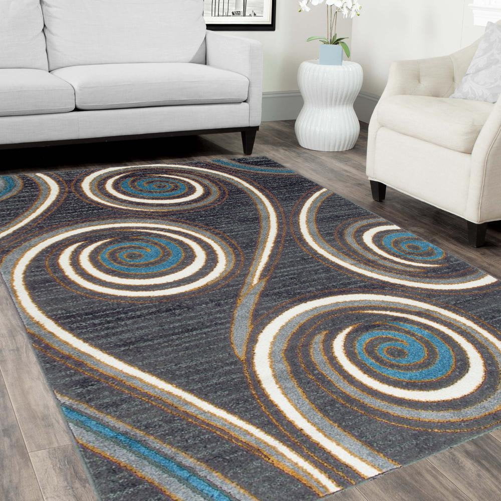 HR - 5X7' Spiral Distressed Color Rugs Modern, Gray Turqouise Gold ...