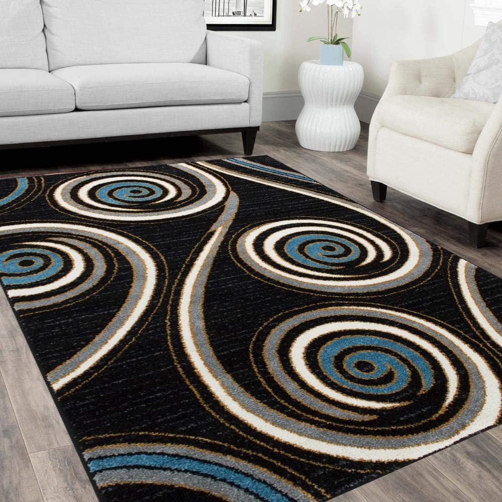 HR - 5X7' Spiral Distressed Color Rugs Modern, Turqouise Black Gold and ...