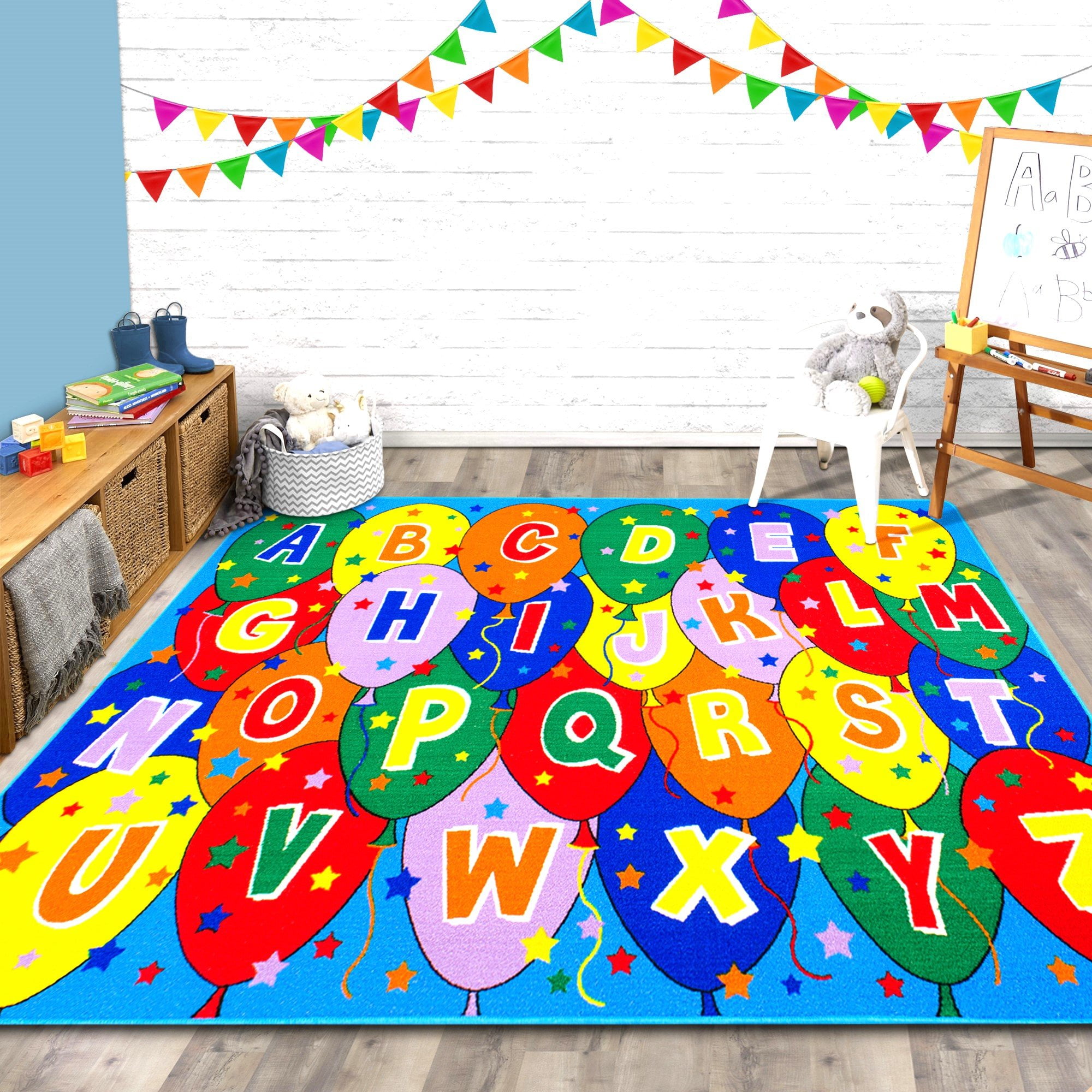 Handcraft Rugs ABC Balloons Educational Non-Slip Blue Area Rug, 7'3" x ...