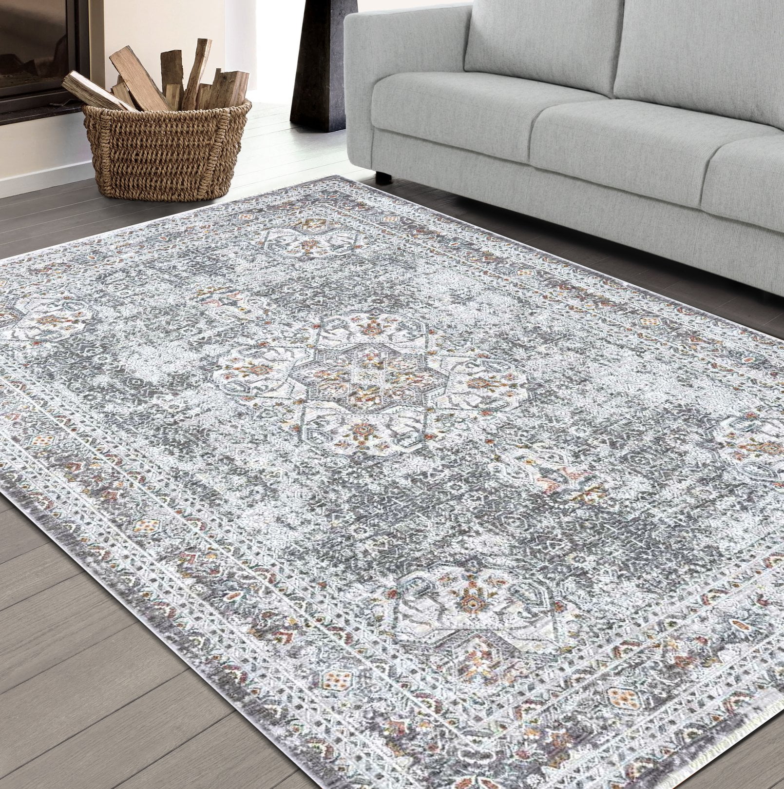 HR Area Rug 5x7 Traditional Rug Gray Vintage Floor Mat Thin and Soft ...