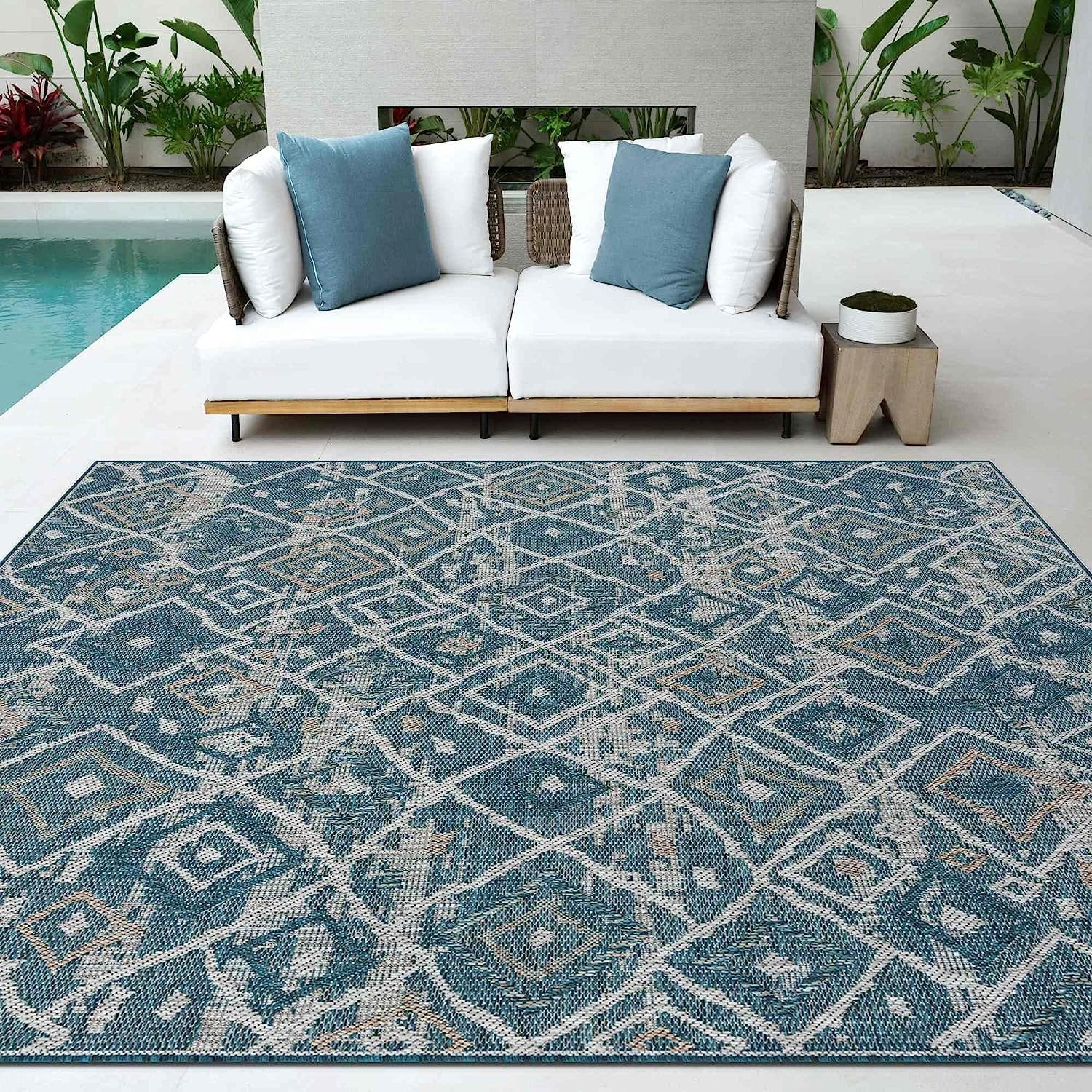 HR Diamond & Moroccan Pattern Outdoor Rug Waterproof, Mold/Stain/Fade ...