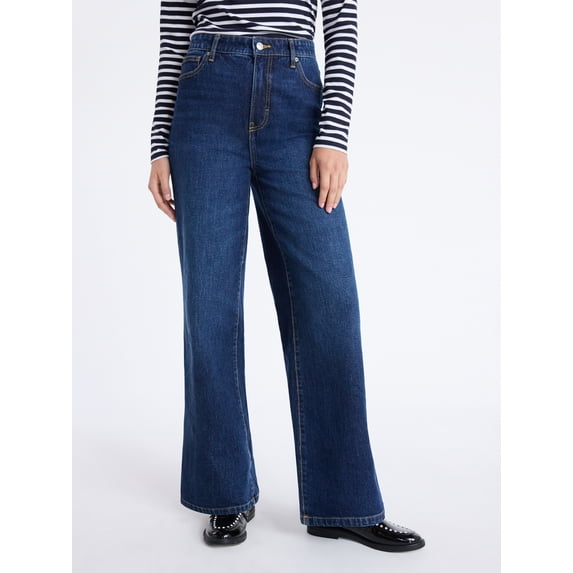 Free Assembly Women's High Rise Full Length Wide Leg Jeans, 30" Inseam ...