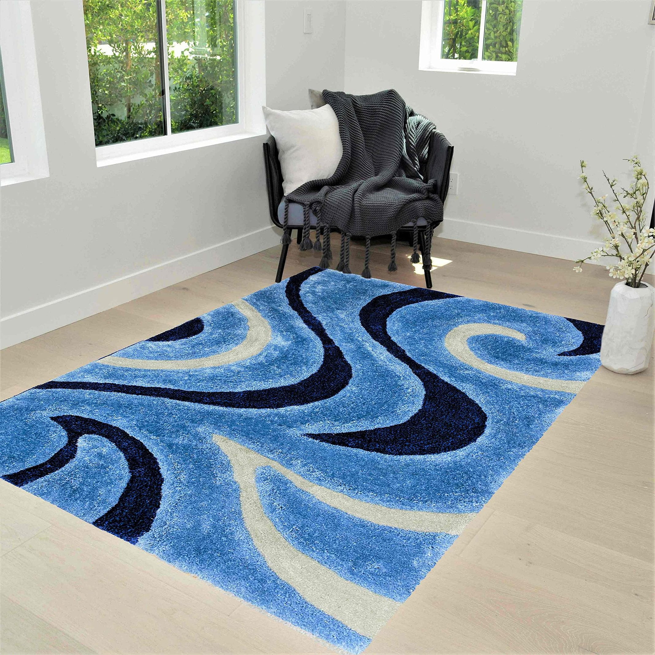 HR HANDCRAFT RUGS, Blue shag Rug 5X7 for Living Room Decor 2021 Rug ...