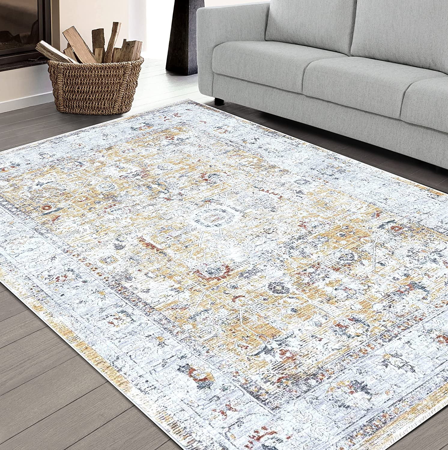 HR HANDCRAFT RUGS HR Area Rug Vintage Thin and Soft Rug Floral Print ...