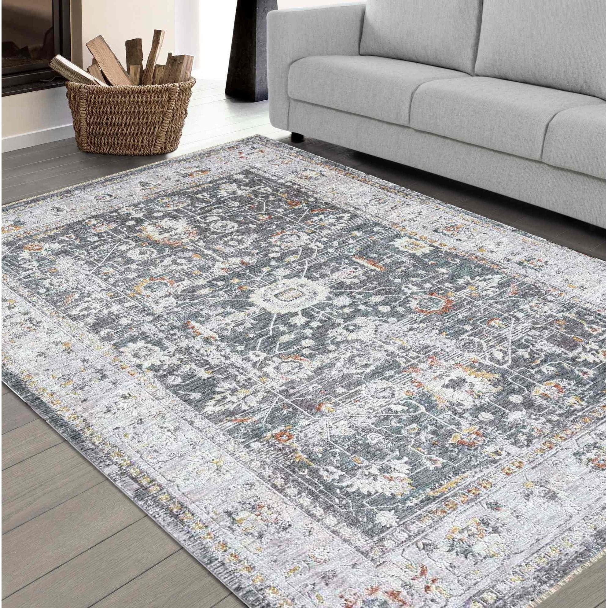 HR HANDCRAFT RUGS HR Area Rug Vintage Thin and Soft Rug Floral Print ...