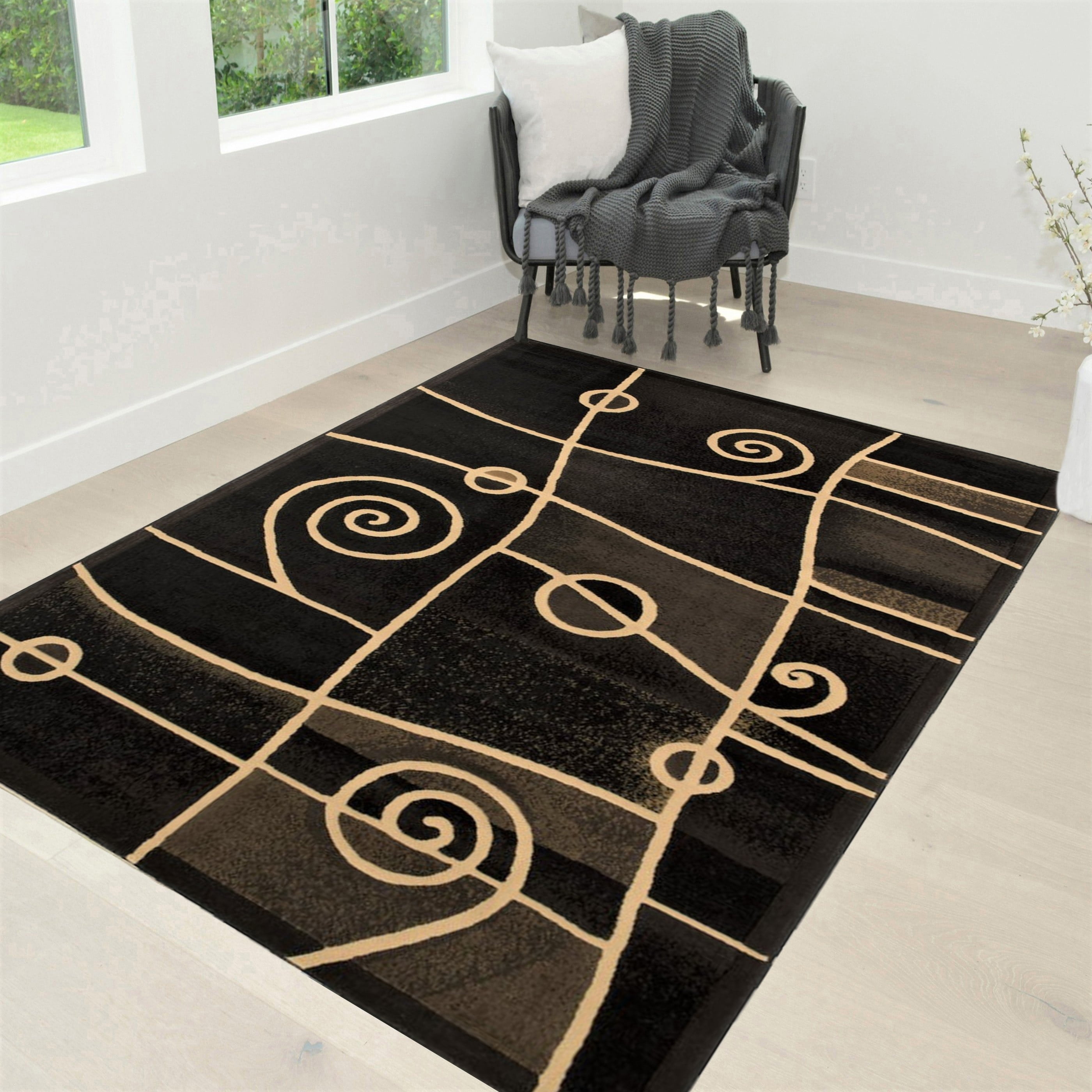 HR HANDCRAFT RUGS HR Black, Beige, Mocha and Multi Modern Contemporary ...