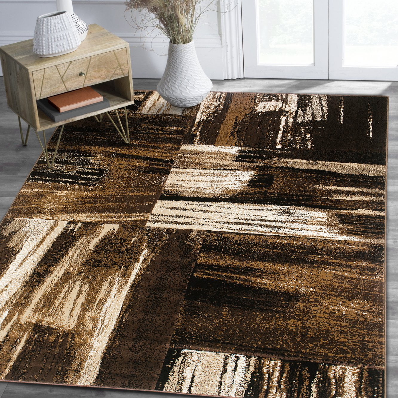 HR HANDCRAFT RUGS HR Chocolate, Beige, Gold, Abstract Modern Design ...